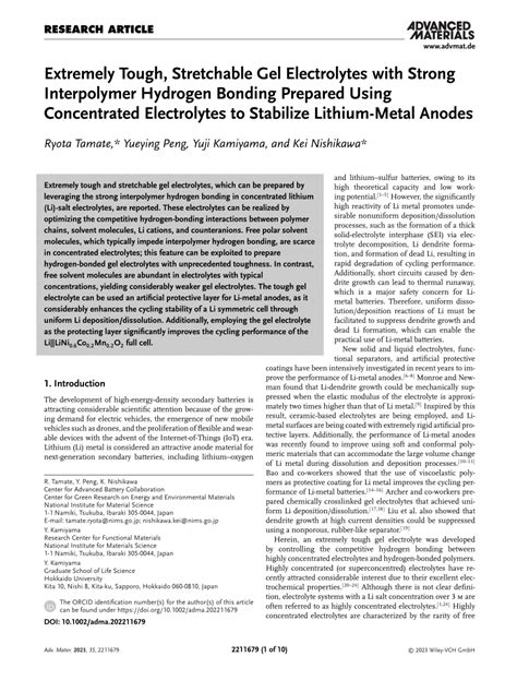 Extremely Tough Stretchable Gel Electrolytes With Strong Interpolymer Hydrogen Bonding Prepared