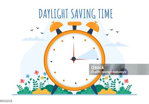 일광 절약 시간 손으로 그린 평면 만화 일러스트 레이 션 알람 시계 또는 달력 여름부터 봄 앞으로 디자인 봄이 오고 있어요 문구에 대한 스톡 벡터 아트 및 기타 이미지