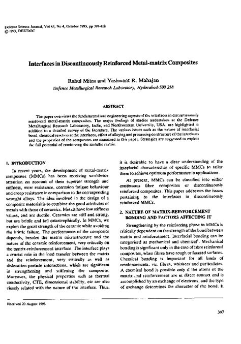 Pdf Interfaces In Discontinuously Reinforced Metal Matrix Composites An Overview