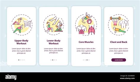 Workout Types Onboarding Mobile App Page Screen With Concepts Stock