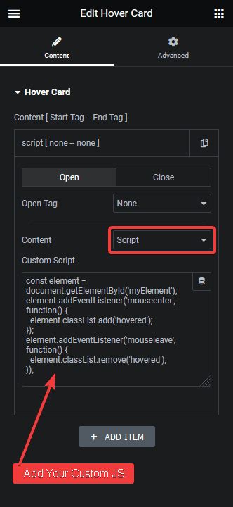 How To Use The Script Content With The Hover Card In Elementor The