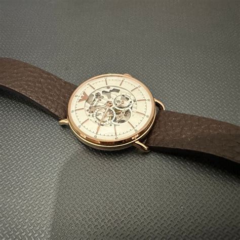 Emporio Armani Ar60027 Meccanico Brown Leather Rose Gold Skeleton Mens Watch Watchcharts