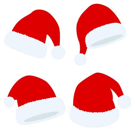 흰색 배경에 고립 된 산타 클로스 모자 세트 프리미엄 벡터