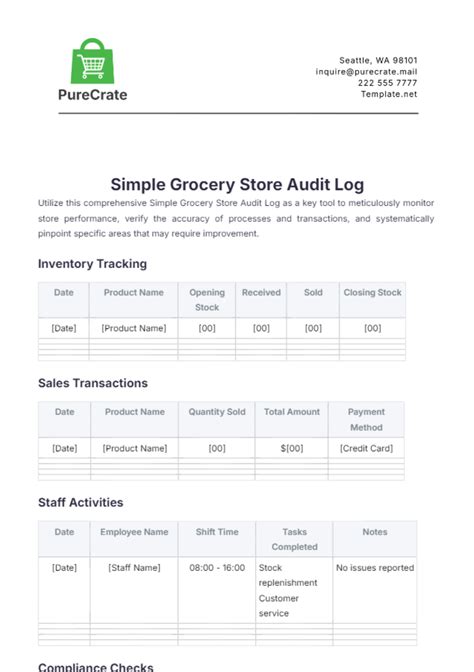 Free Simple Grocery Store Audit Log Template To Edit Online