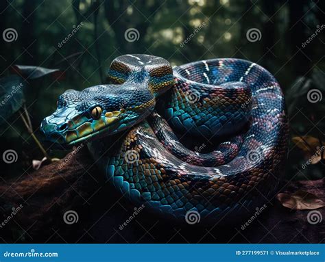 Serpentine Majesty Python Coiled In Pristine Habitat Stock Illustration Illustration Of