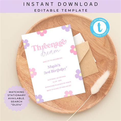 Threenager Dream Birthday Invite Simple Girl 3rd Birthday Invitation
