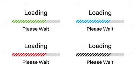 Bar Loading With Tilted Lines Please Wait Symbol Icon Set In Four Different Colors Green Blue