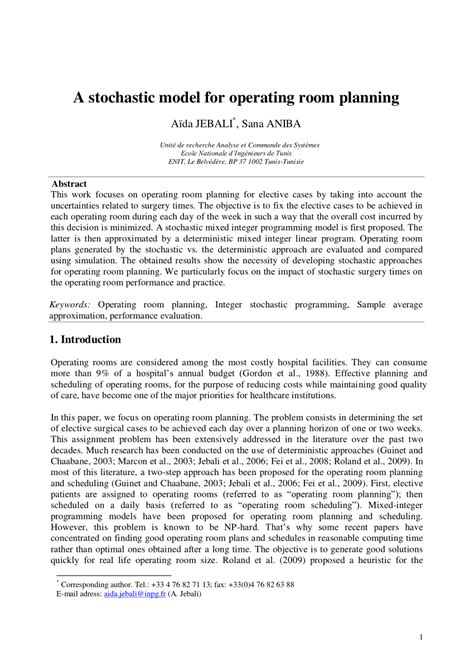 Pdf A Stochastic Model For Operating Room Planning