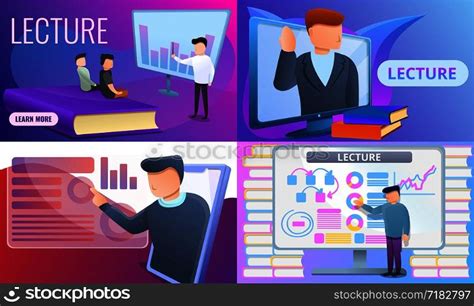 Lecture Banner Set Cartoon Illustration Of Lecture Vector Banner Set
