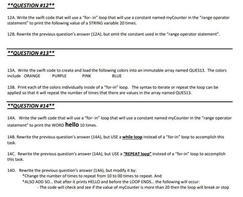 Solved 12a Write The Swift Code That Will Use A For In