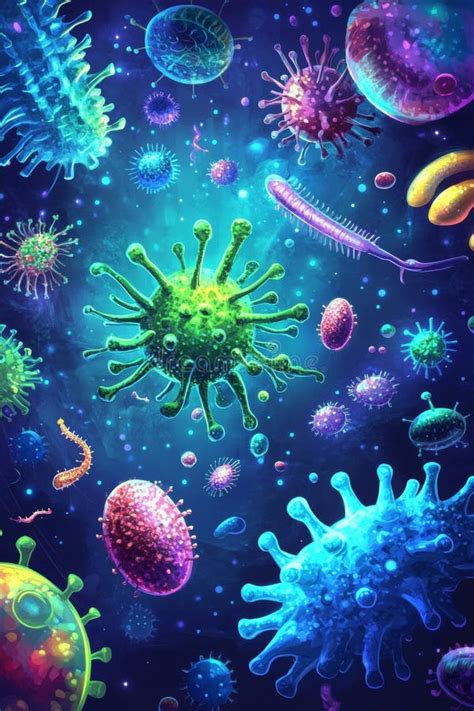 Microscopic World A Colorful Array Of Bacteria And Virus Cells In An Microscopic World A Colorful Array Of Bacteria And Virus Cells In An