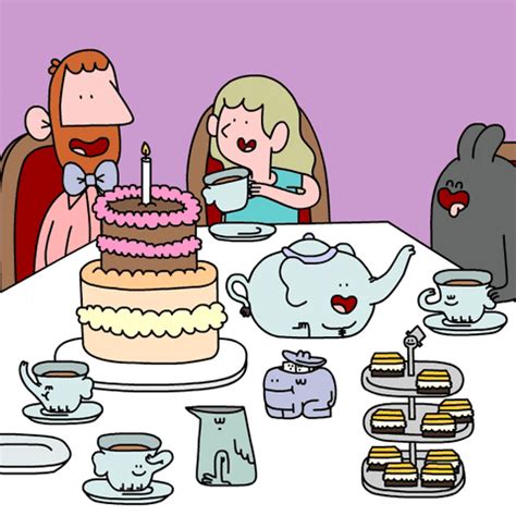 Tea Party Animated Guy Lady And Bunny 