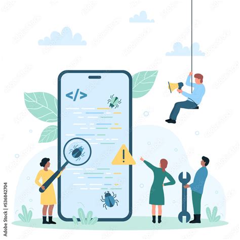 Bug Report On Phone Screen Cyber Security Vector Illustration Cartoon