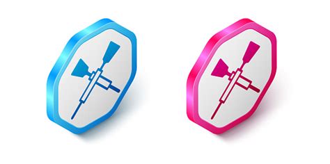 흰색 배경에 격리 된 등색 교차 노 또는 패들 보트 아이콘 육각 버튼 벡터 3차원 형태에 대한 스톡 벡터 아트 및 기타 이미지 3차원 형태 강 경쟁 Istock