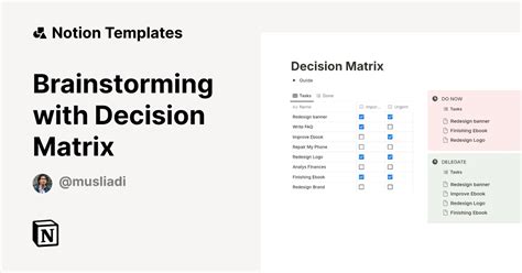 Brainstorming With Decision Matrix Template Notion Marketplace