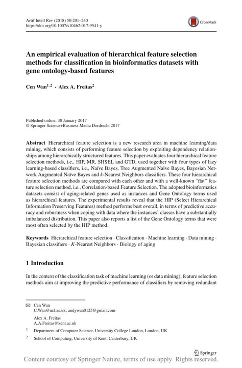 An Empirical Evaluation Of Hierarchical Feature Selection Methods For