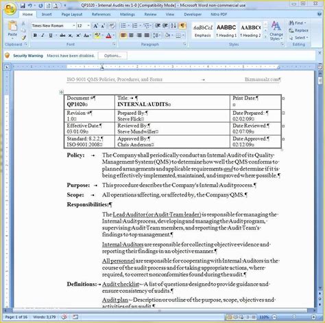 Procedure Manual Template Word Free Of Standard Operating Procedures Templates Ms Word Excel