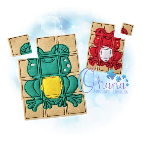 Frog Puzzle Embroidery Design Ohana Applique Designs