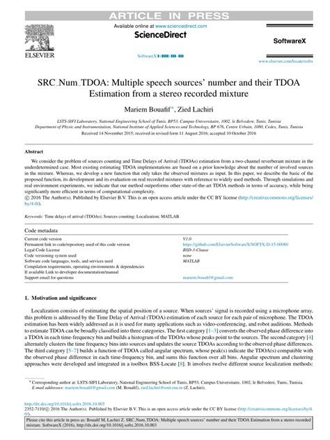 Pdf Srcnumtdoa Multiple Speech Sources Number And Their Tdoa