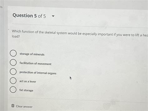 solved question 5 ﻿of 5which function of the skeletal system