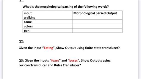 Solved What Is The Morphological Parsing Of The Following