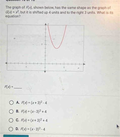 The Graph Of F X Shown Below Has The Same Shape As The Graph Of G X X 2 But It Is S [math]