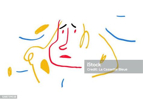 추상적 인 밝은 기본 색상과 미니멀 한 슬픈 소녀 초상화 얼굴 손으로 그린 벡터 아트인쇄 현대 미술 흰색으로 분리됩니다 디자인에 대한 스톡 벡터 아트 및 기타 이미지