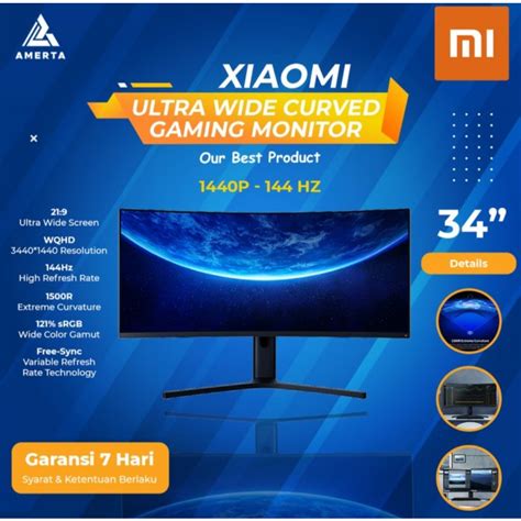 Jual Monitor Xiaomi Ultra Wide Curved Monitor 1440P 144Hz AMD Free Sync 34 Inch Shopee Indonesia