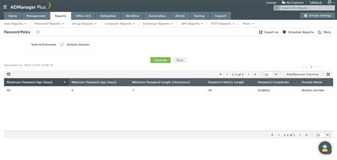 active directory policy based reports on password and account lockout