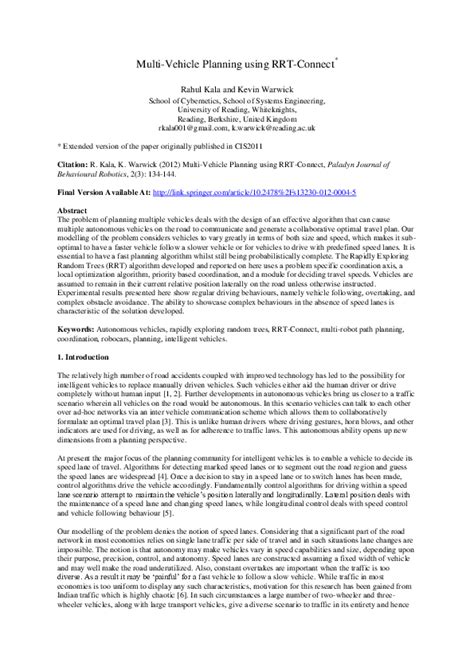 Pdf Multi Vehicle Planning Using Rrt Connect Kevin Warwick
