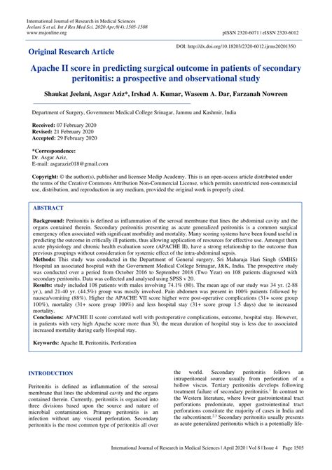 Pdf Apache Ii Score In Predicting Surgical Outcome In Patients Of