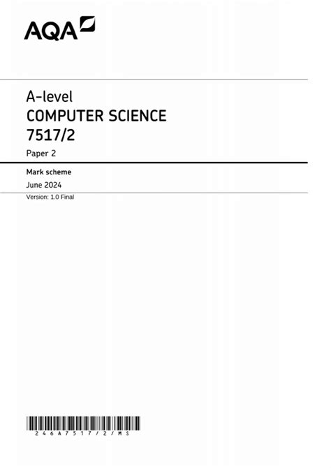 Aqa A Level Computer Science Mark Scheme Paper 2 202475172 Aqa A Level Computer Science
