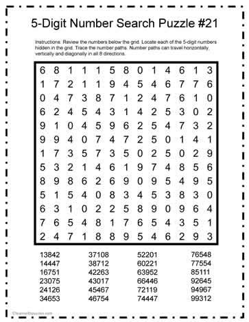 5 Digit Number Search 21 Learn With Puzzles