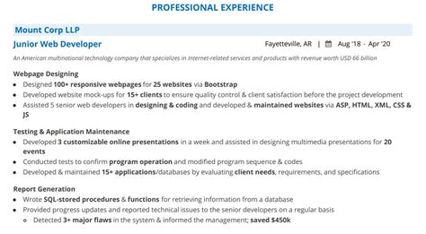 Junior Web Developer Resume The Complete 2023 Guide With 10 Examples