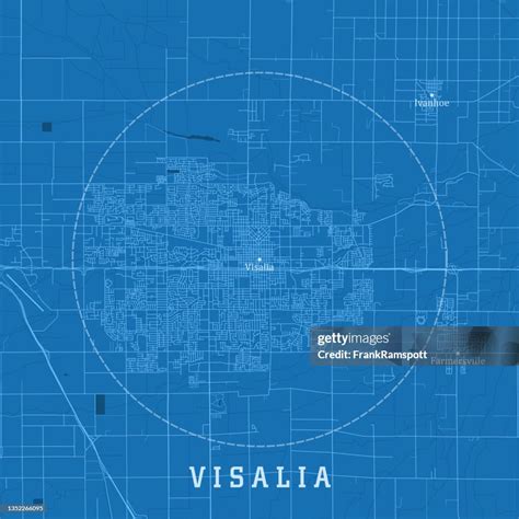 Visalia Ca City Vector Road Map Blue Text High Res Vector Graphic