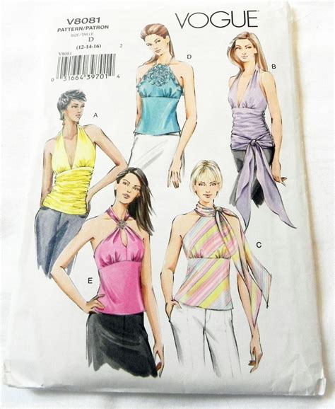 Patterns Felting Uncut Vogue Sewing Pattern Blouse Halter Back Fitted Shirt With Collar Shaped
