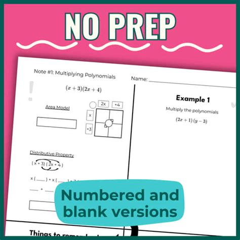 Multiplying Polynomials And Factoring Trinomials Thinking Classroom Guided Notes