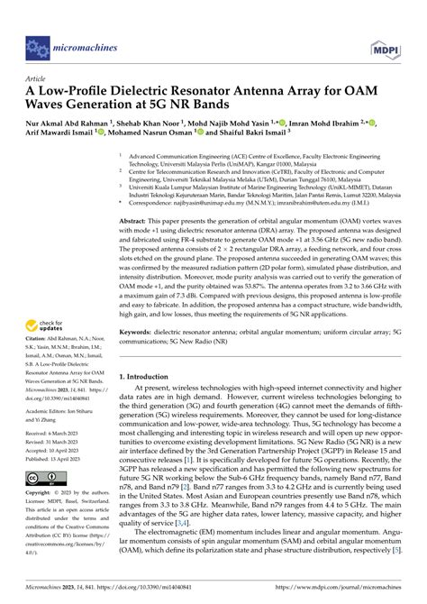 Pdf A Low Profile Dielectric Resonator Antenna Array For Oam Waves Generation At 5g Nr Bands