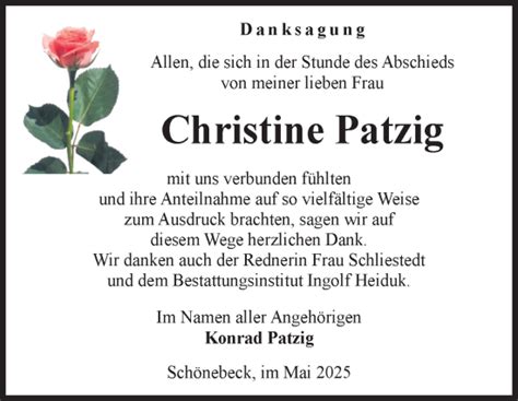 Traueranzeigen Von Christine Patzig Abschied Nehmen De