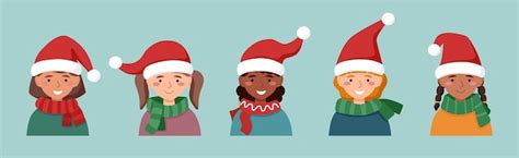 Premium Vector Girls In Santas Hats