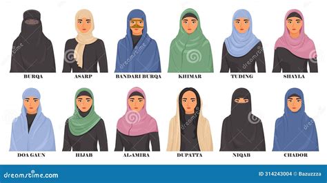 Female Hijabs Of Different Types Set Vector Illustration Stock Vector Illustration Of Oriental