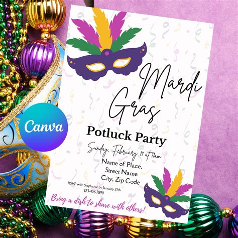 Mardi Gras Potluck Invitation Template Mardi Gras Party Potluck