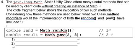 Solved The Java Lang Math Static Utility Class Offers Chegg