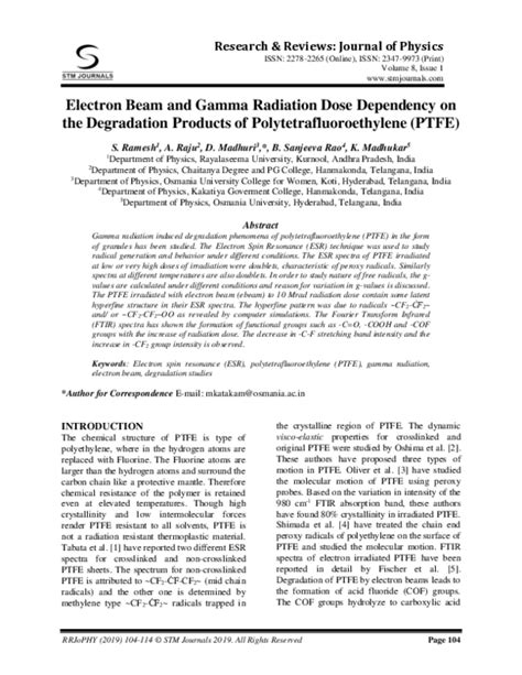 Pdf Electron Beam And Gamma Radiation Dose Dependency On The