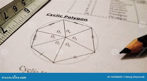 Cyclic Polygon Diagram Displayed On White Paper With Scaling Stock Photo Image Of Circle