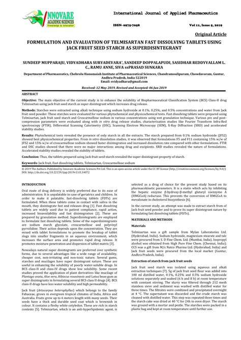 Pdf Formulation And Evaluation Of Telmisartan Fast Dissolving Tablets Using Jack Fruit Seed