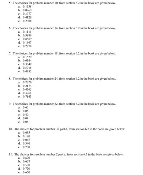 5 The Choices For Problem Number 10 From Section Chegg Com