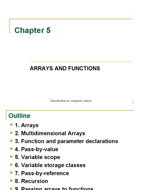 Arrays And Functions Introduction To Computer Science Pdf