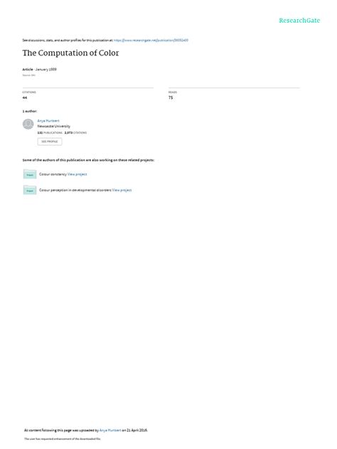 The Computation Of Color Pdf Color Visual Perception