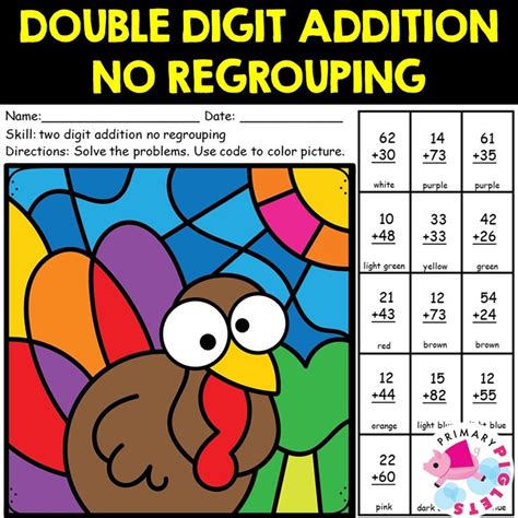 Double Digit Addition No Regrouping Color By Number Games For Adults